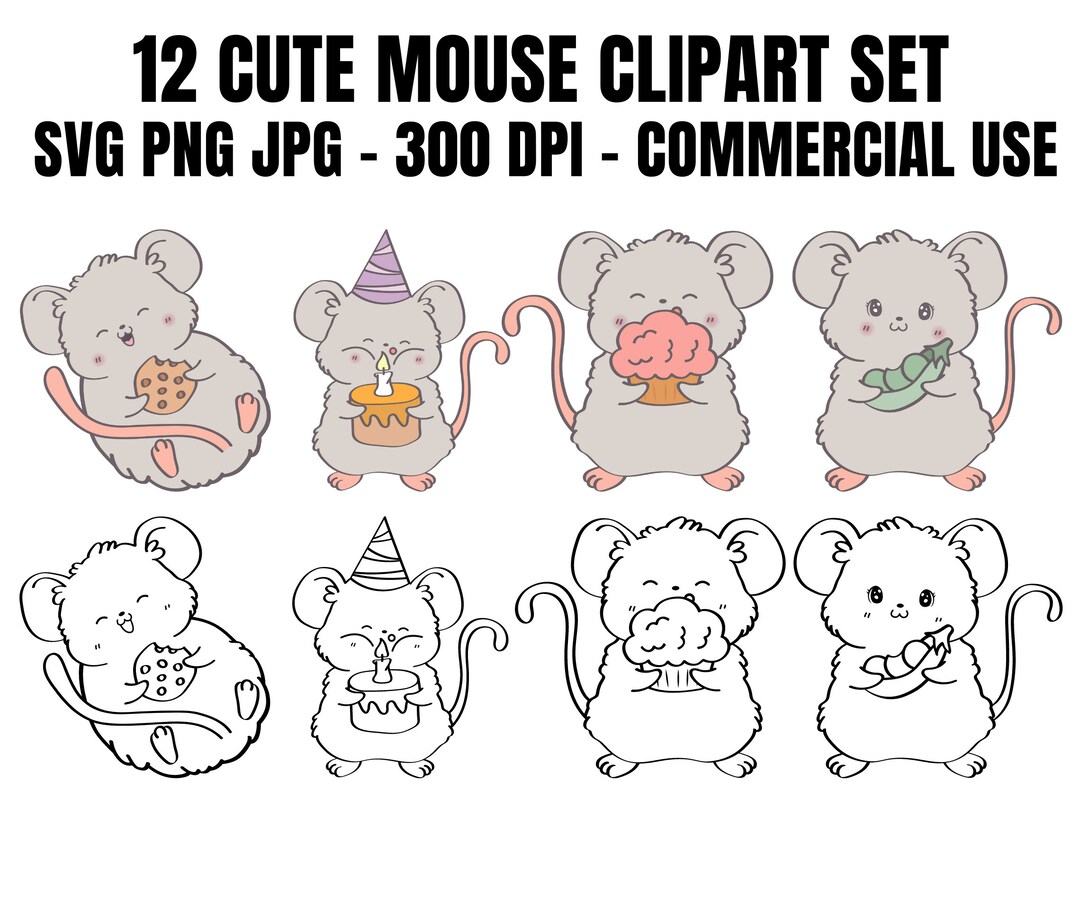 12 Cute Mouse Clipart Bundle SVG PNG JPG, Kawaii Mouse, Baby Mouse ...