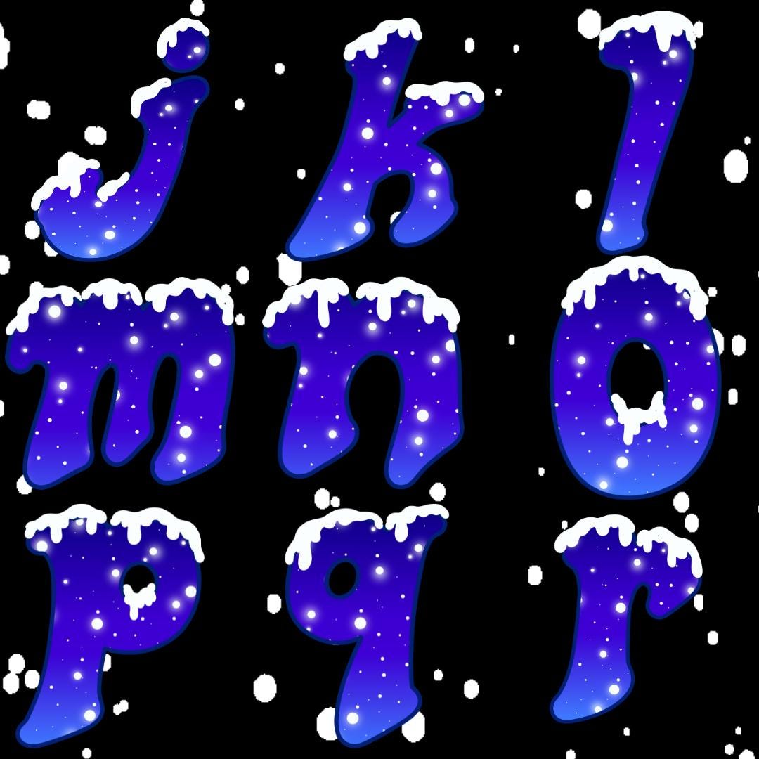 Winter Snow Sky Letters Font PNG SVG, Frozen Alphabet, 3D Frozen ...
