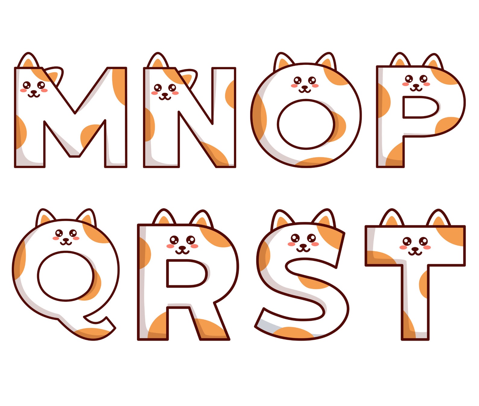 Cute A-Z Letters & Numbers Clipart Set SVG PNG JPG, Cat Alphabet ...