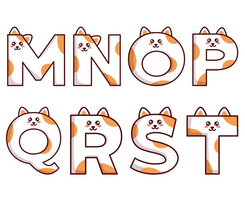 Cute A-Z Letters & Numbers Clipart Set SVG PNG JPG, Cat Alphabet ...