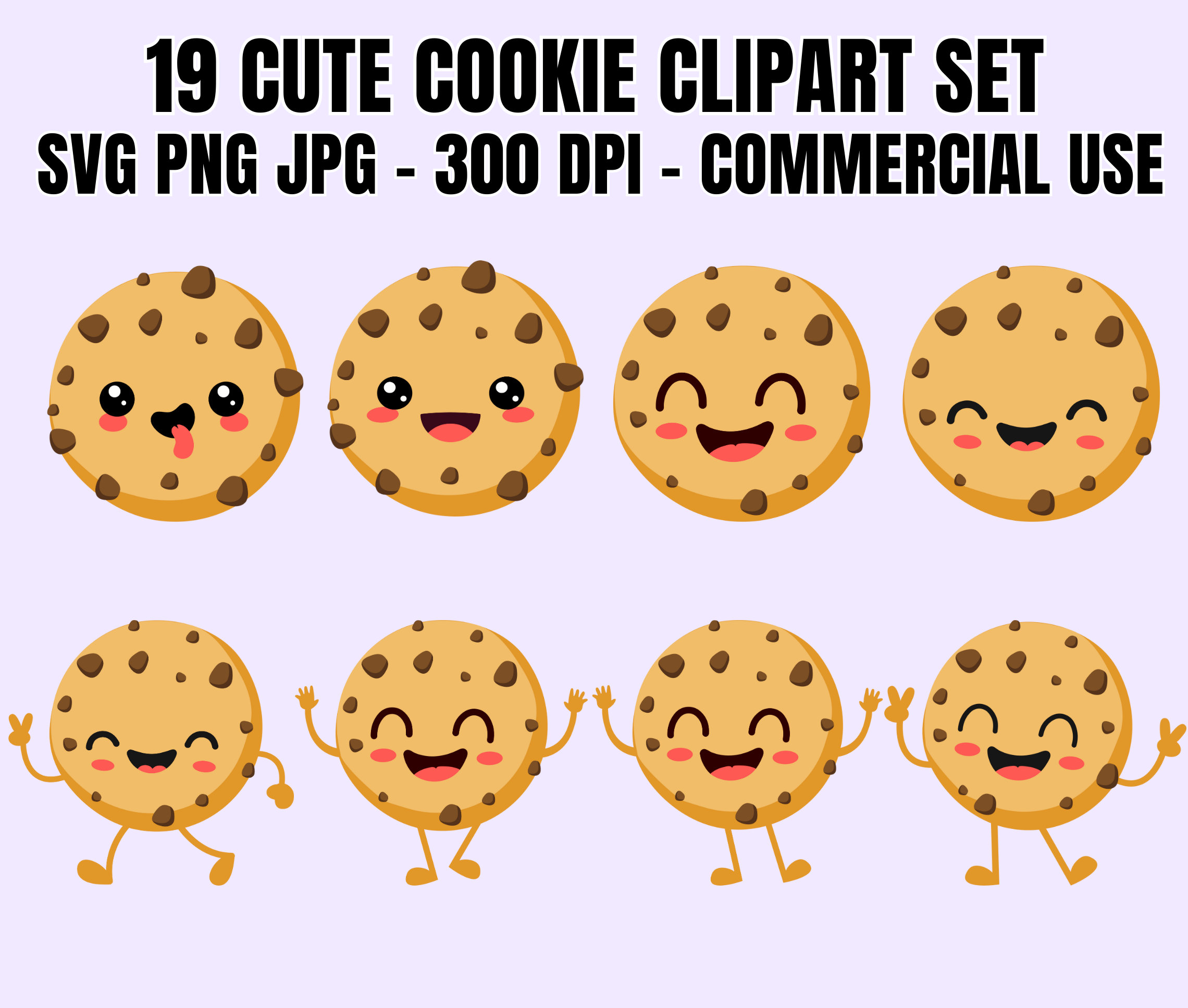 19 Cute Cookie Clipart Bundle SVG PNG JPG Kawaii Cookie Baby Cookie ...