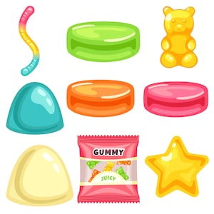 Gummy Candy Clipart Bundle: Sweets Stickers, Digital Design (SVG, PNG ...