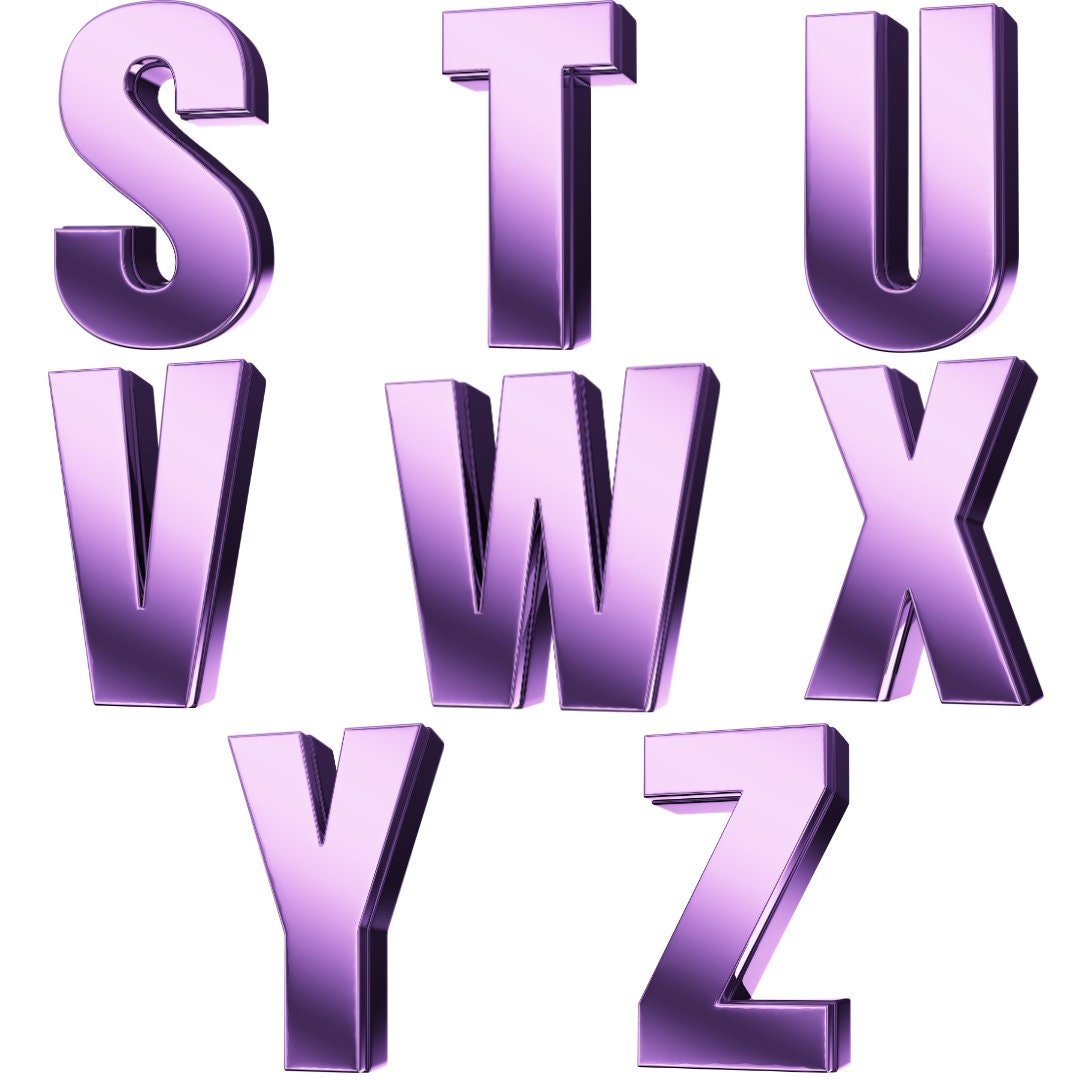 3D Purple Chrome Letters Metallic Font PNG SVG, Chrome Purple Letter ...