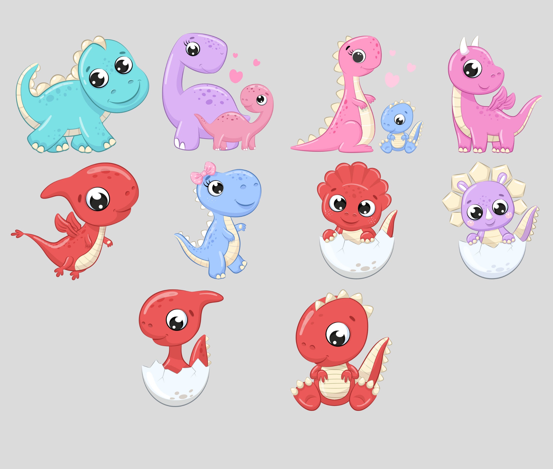 53 Cute Dinosaur Clipart Bundle SVG PNG JPG Pdf Icons, Kawaii Dinosaur ...