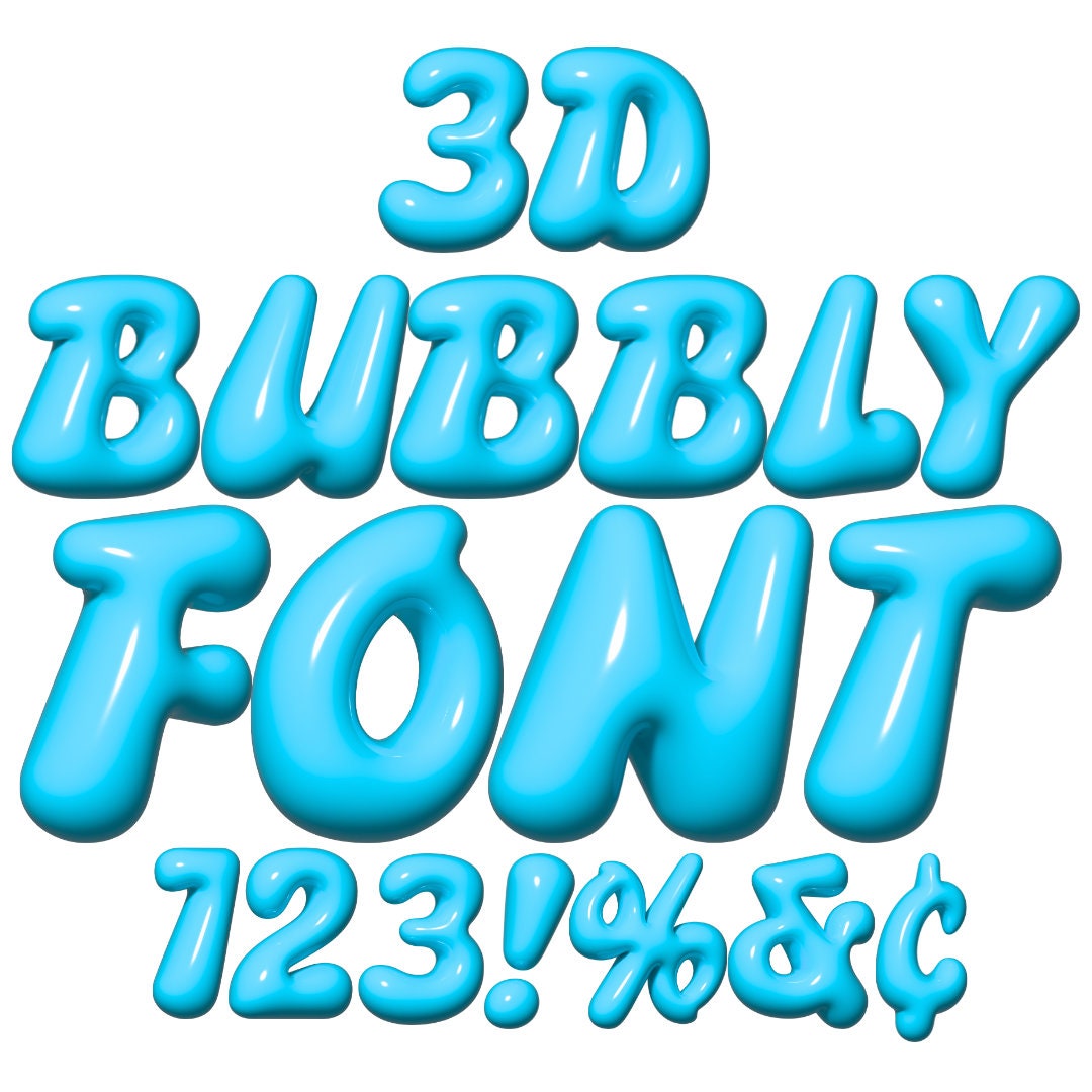 3D Bubble Letters Blue Font PNG SVG, Bubble Gum Blue Letters, Summer ...