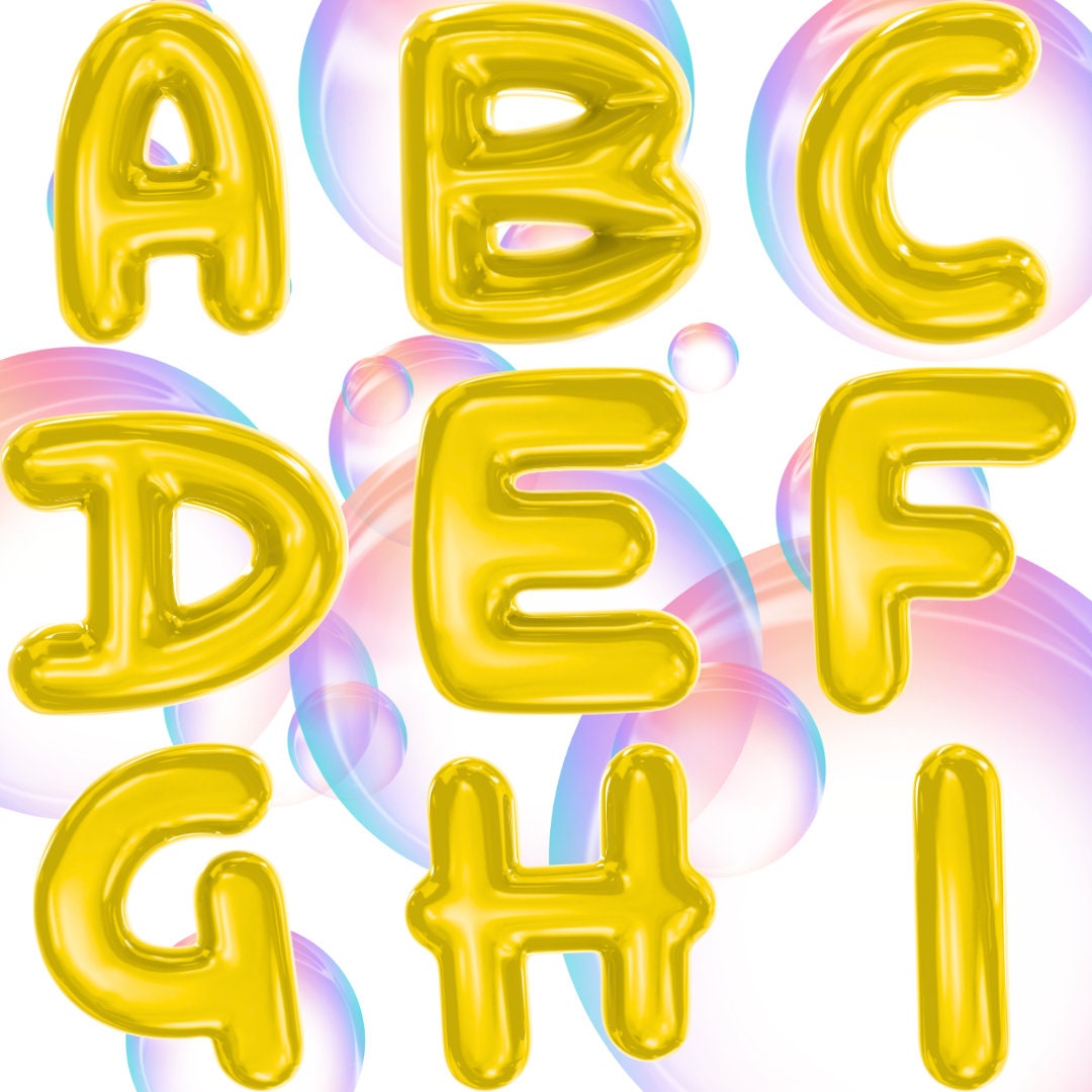 3D Bubble Letters Yellow Font PNG SVG, Yellow Bubbly Letter, Summer ...