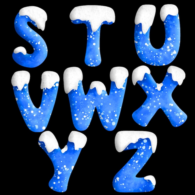 Winter Snow Watercolor Letters Font PNG SVG, Frozen Alphabet, 3D Frozen ...