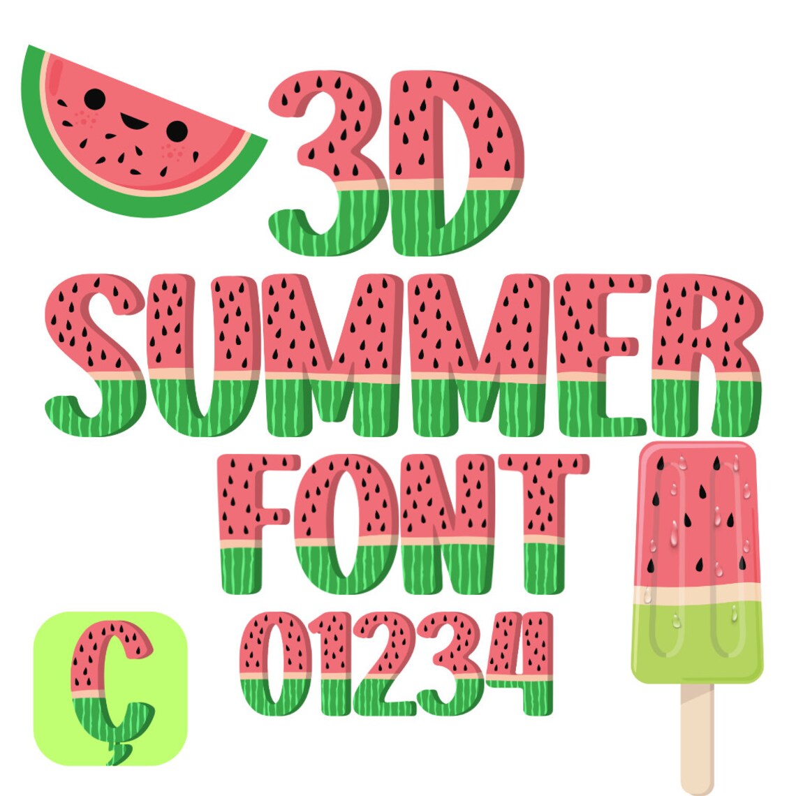 Watermelon Letters Font PNG SVG, Summer Letters, 3D Summer Cute Playful ...