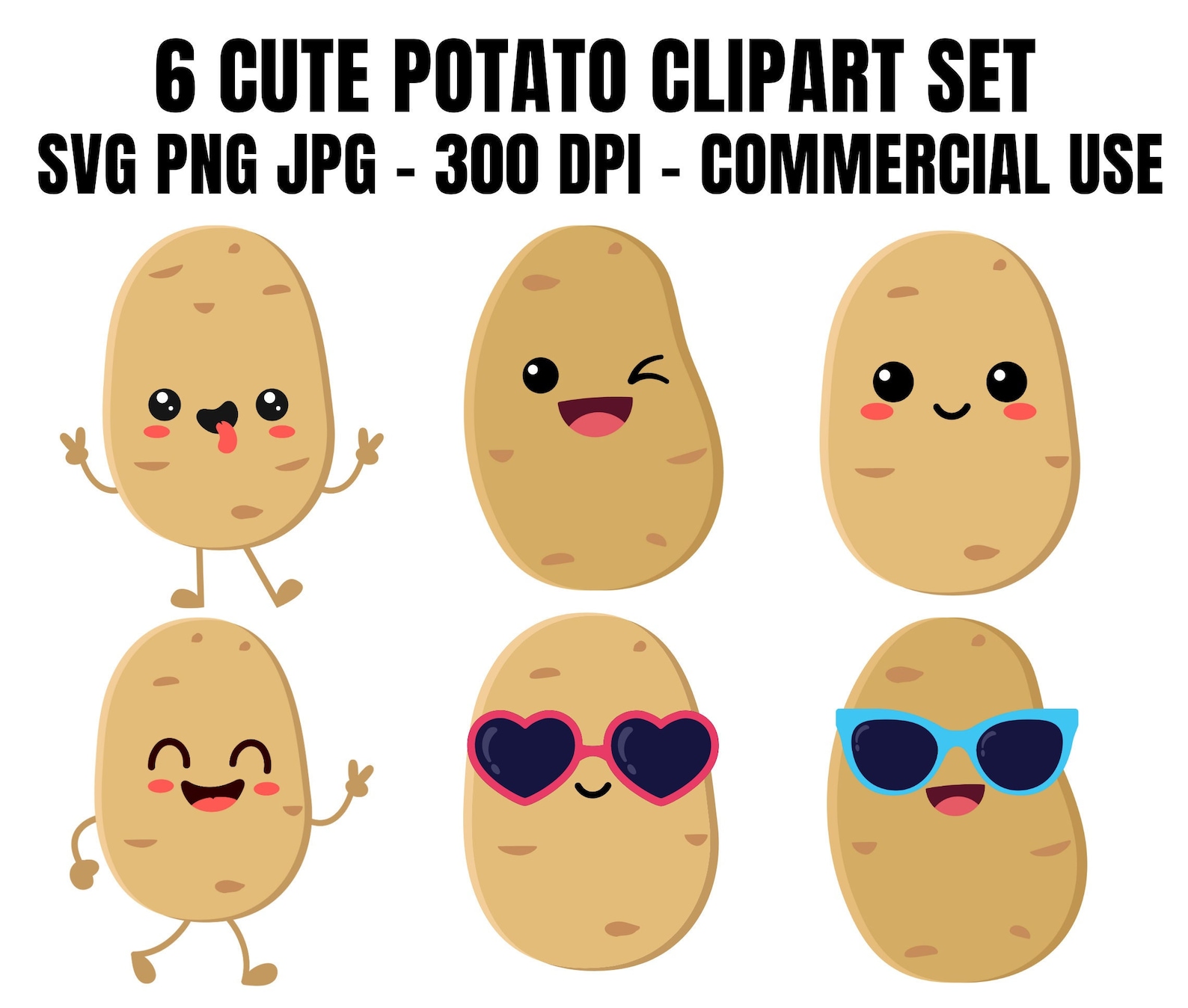 6 Cute Potato Clipart Bundle SVG PNG JPG Kawaii Potato Baby Potato Cute ...