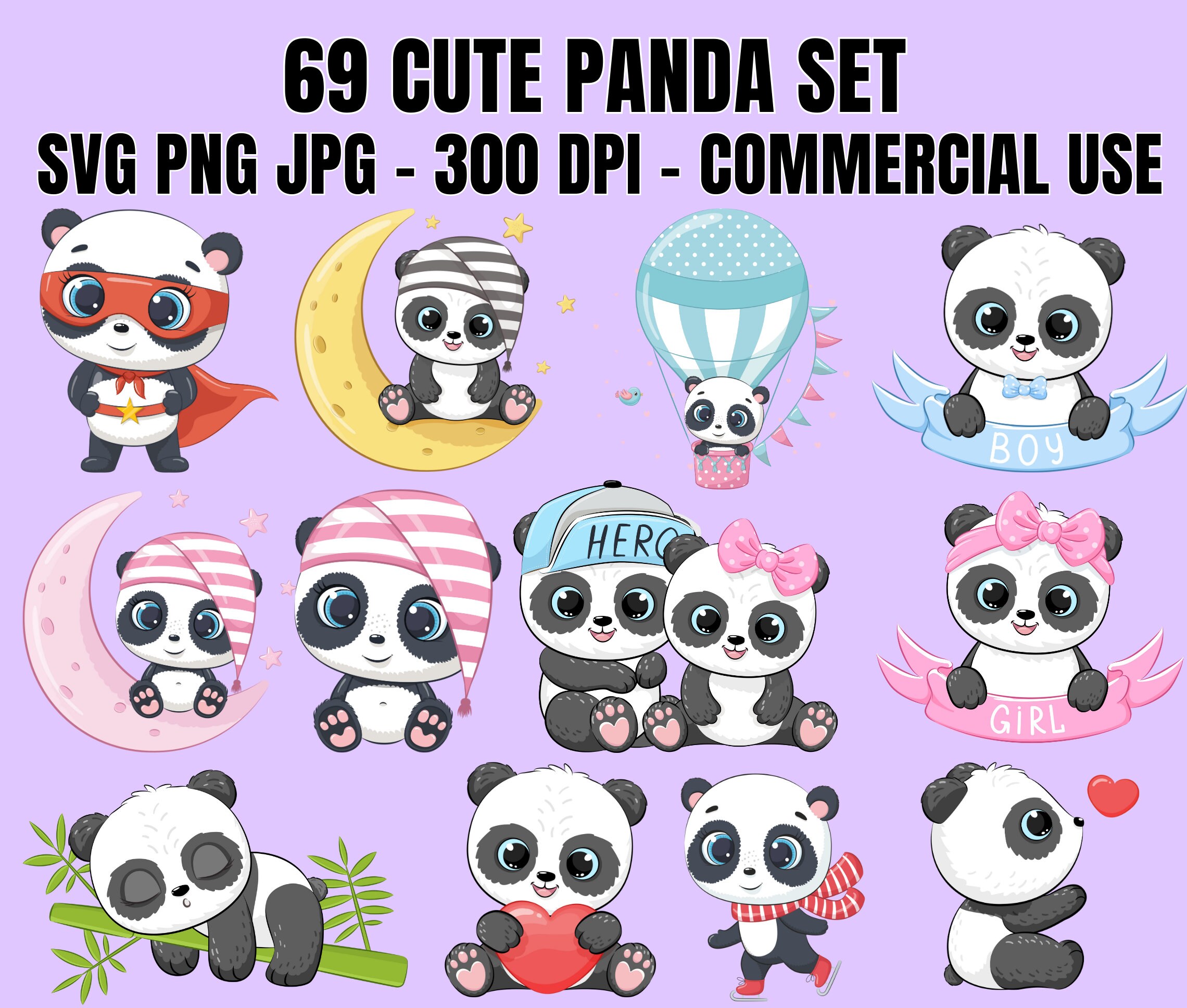 69 Cute Panda Clipart Bundle SVG PNG JPG Pdf Kawaii Panda - Etsy