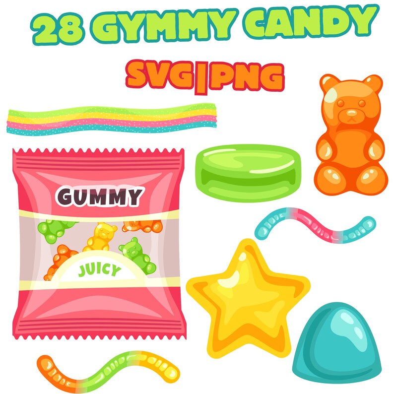Gummy Candy Clipart Bundle: Sweets Stickers, Digital Design (SVG, PNG ...