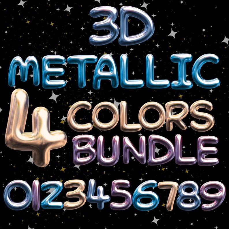 3D Chrome Letters 4 Metallic Fonts Bundle PNG SVG, Chrome Letter ...