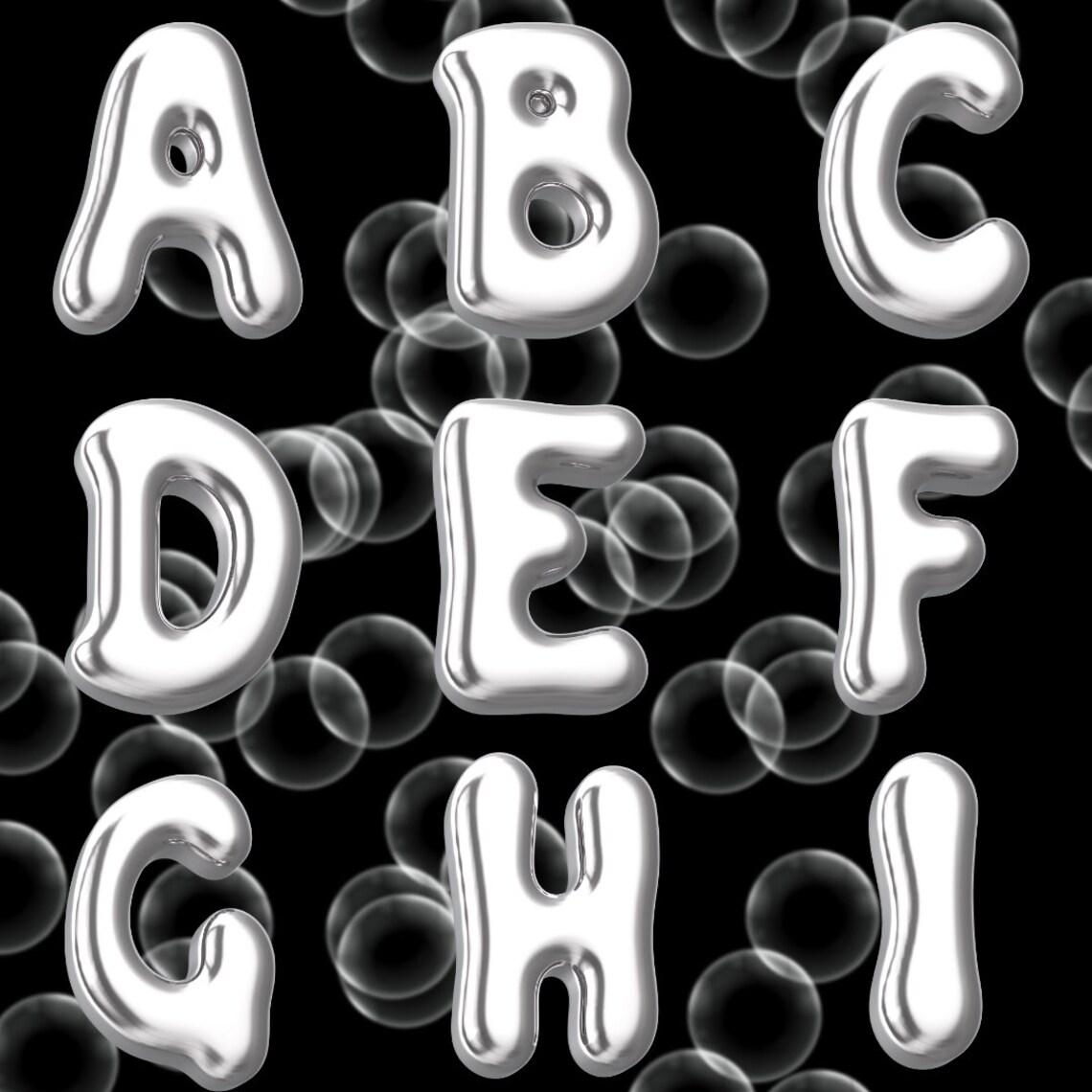 3D Bubble Letters Silver Chrome Font PNG SVG, Chrome Bubbly Letter ...