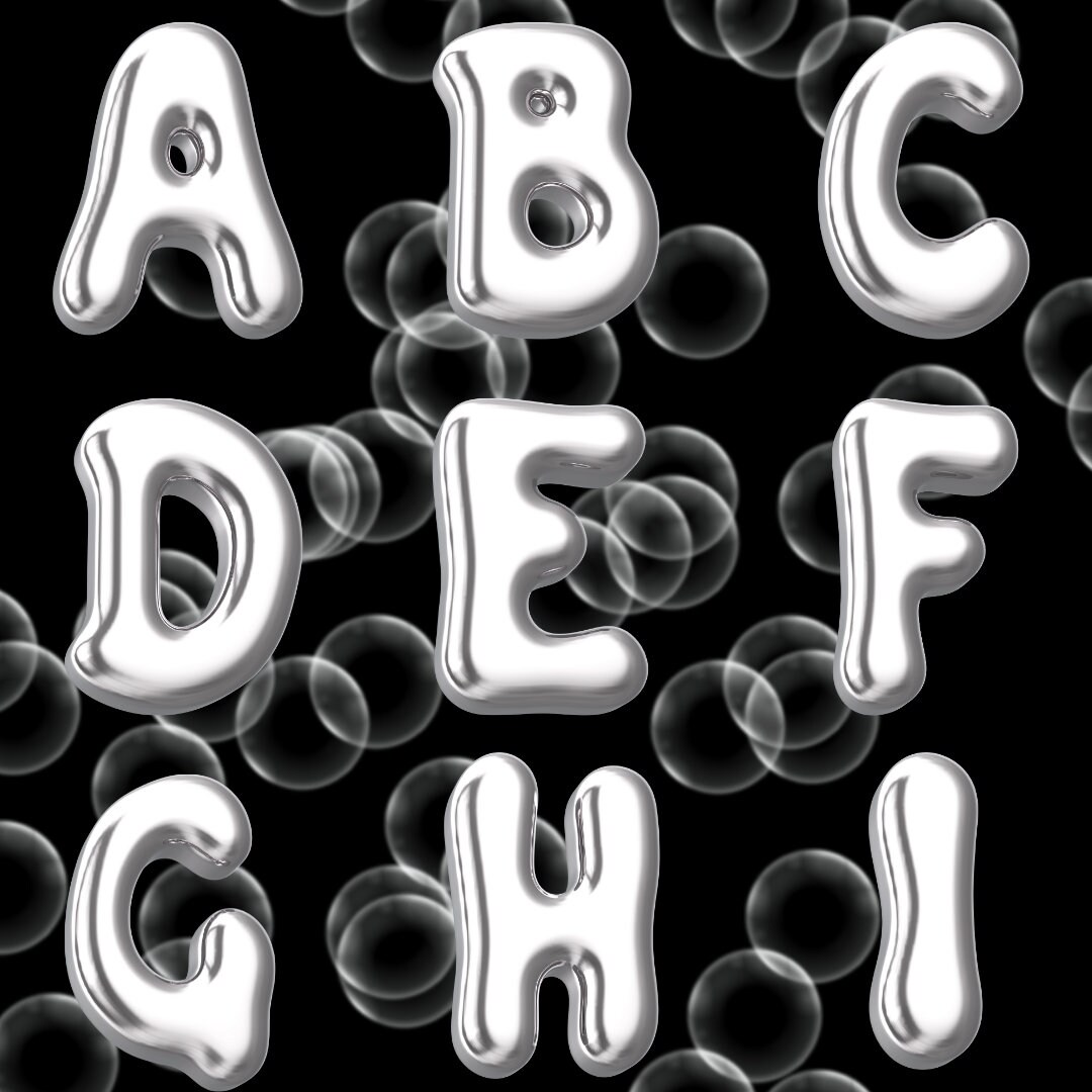 3D Bubble Letters Silver Chrome Font PNG SVG, Chrome Bubbly Letter ...
