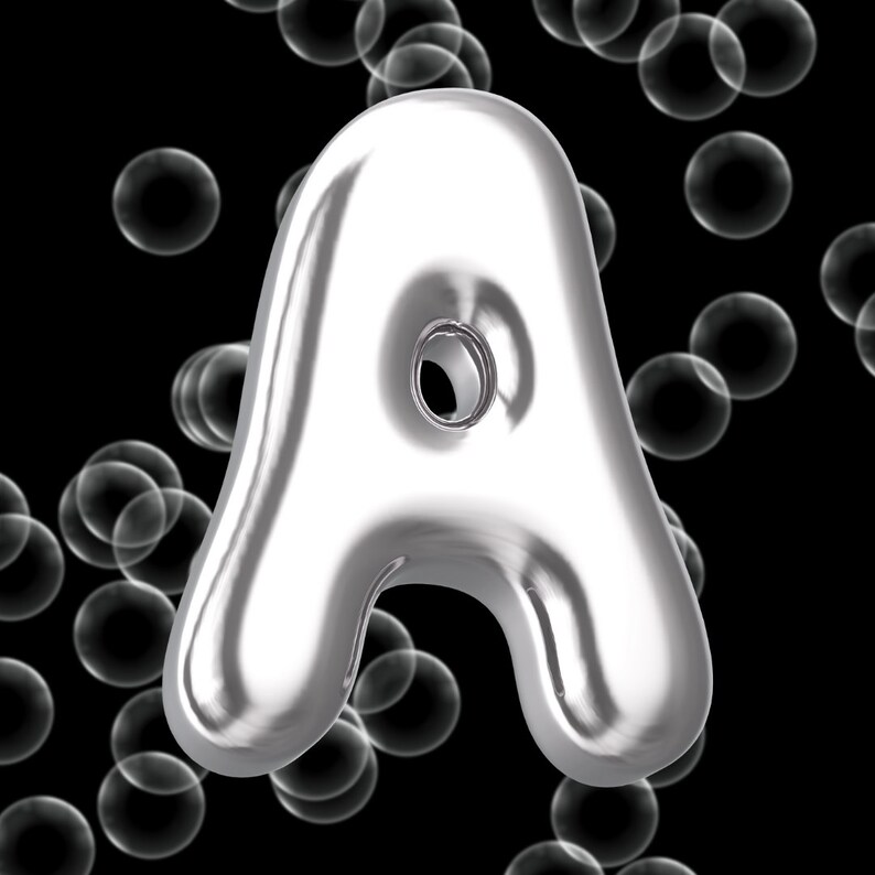 3D Bubble Letters Silver Chrome Font PNG SVG, Chrome Bubbly Letter ...