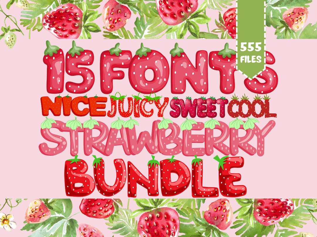 Strawberry Letters 15 Fonts Bundle SVG & PNG Format, Strawberry ...