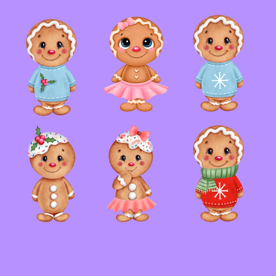 10 Cute Gingerbread Man Clipart Bundle SVG PNG JPG Kawaii Gingerbread ...