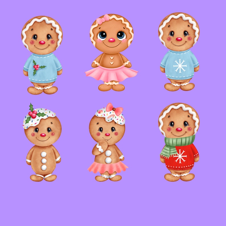 10 Cute Gingerbread Man Clipart Bundle SVG PNG JPG Kawaii Gingerbread ...