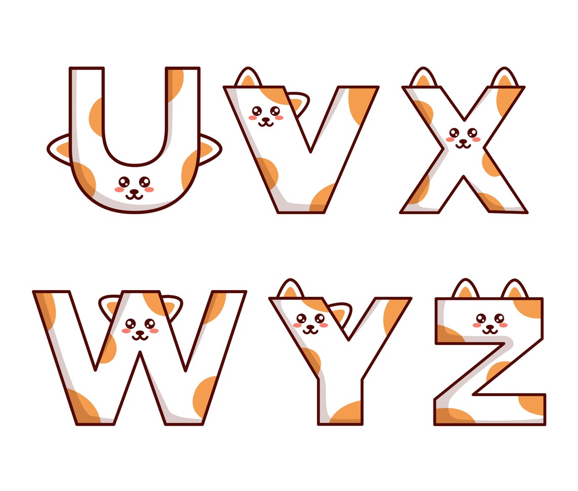 Cute A-Z Letters & Numbers Clipart Set SVG PNG JPG, Cat Alphabet ...