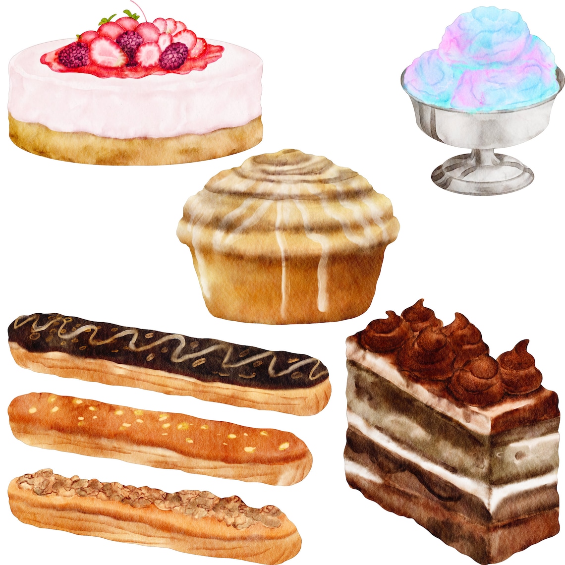 Sweets Watercolor Clipart Bundle 14 SVG PNG, Sweets Clipart, Pastry ...