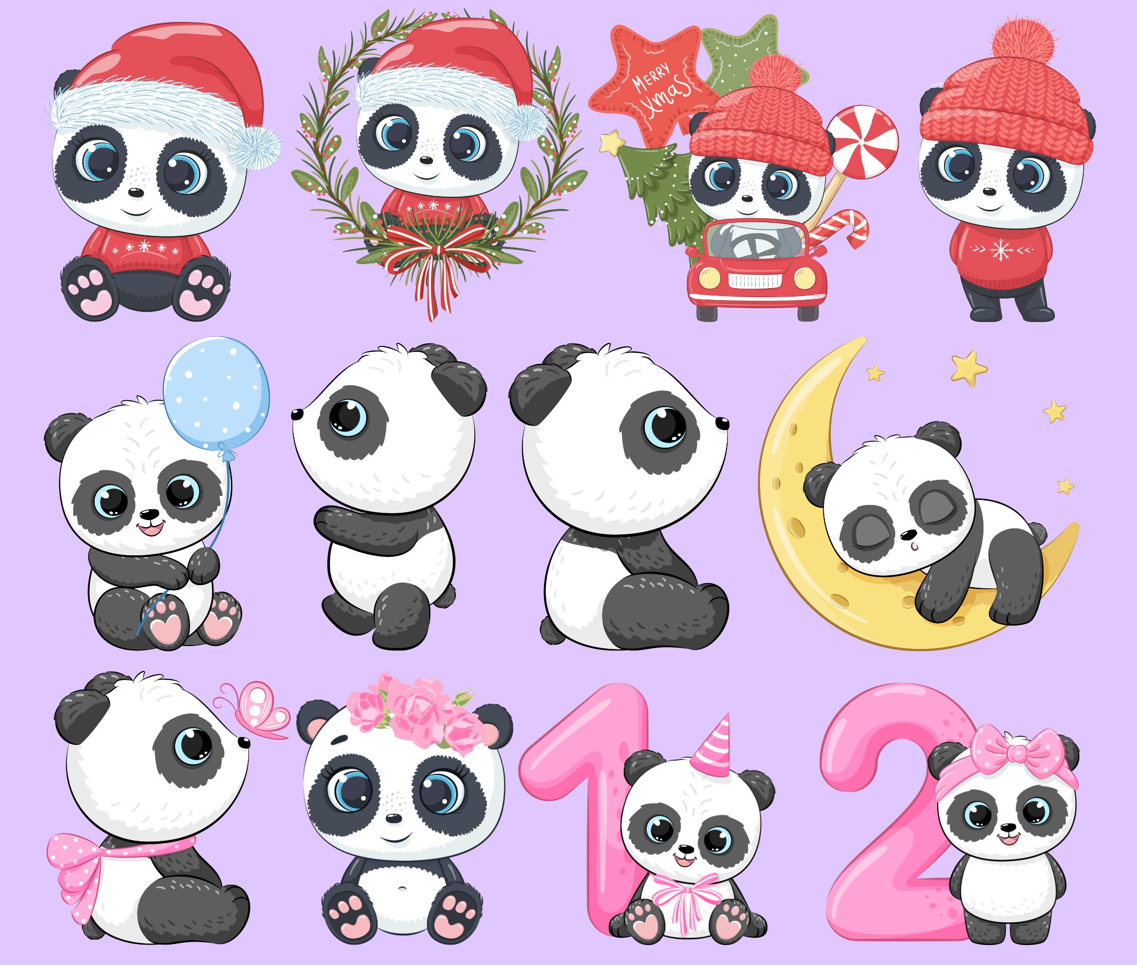 69 Cute Panda Clipart Bundle SVG PNG JPG Pdf Kawaii Panda - Etsy