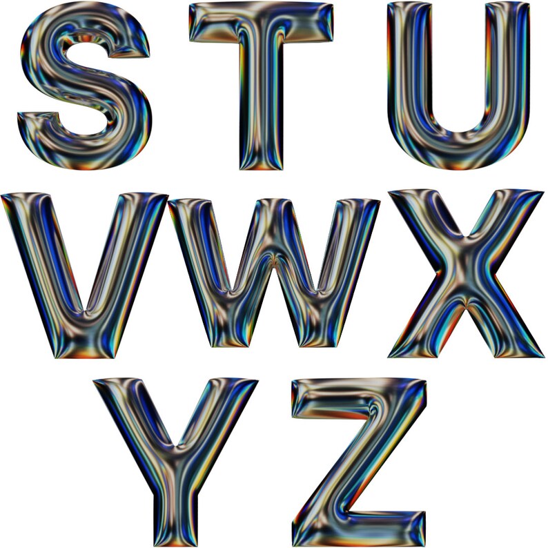 3D Black Chrome Font PNG SVG, Chrome Letters, Shiny Letters, Metallic ...