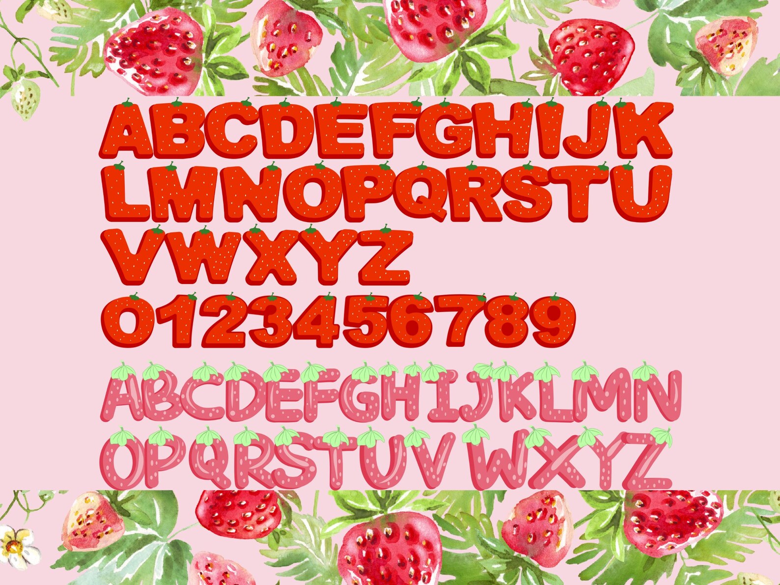 Strawberry Letters 15 Fonts Bundle SVG & PNG Format, Strawberry ...