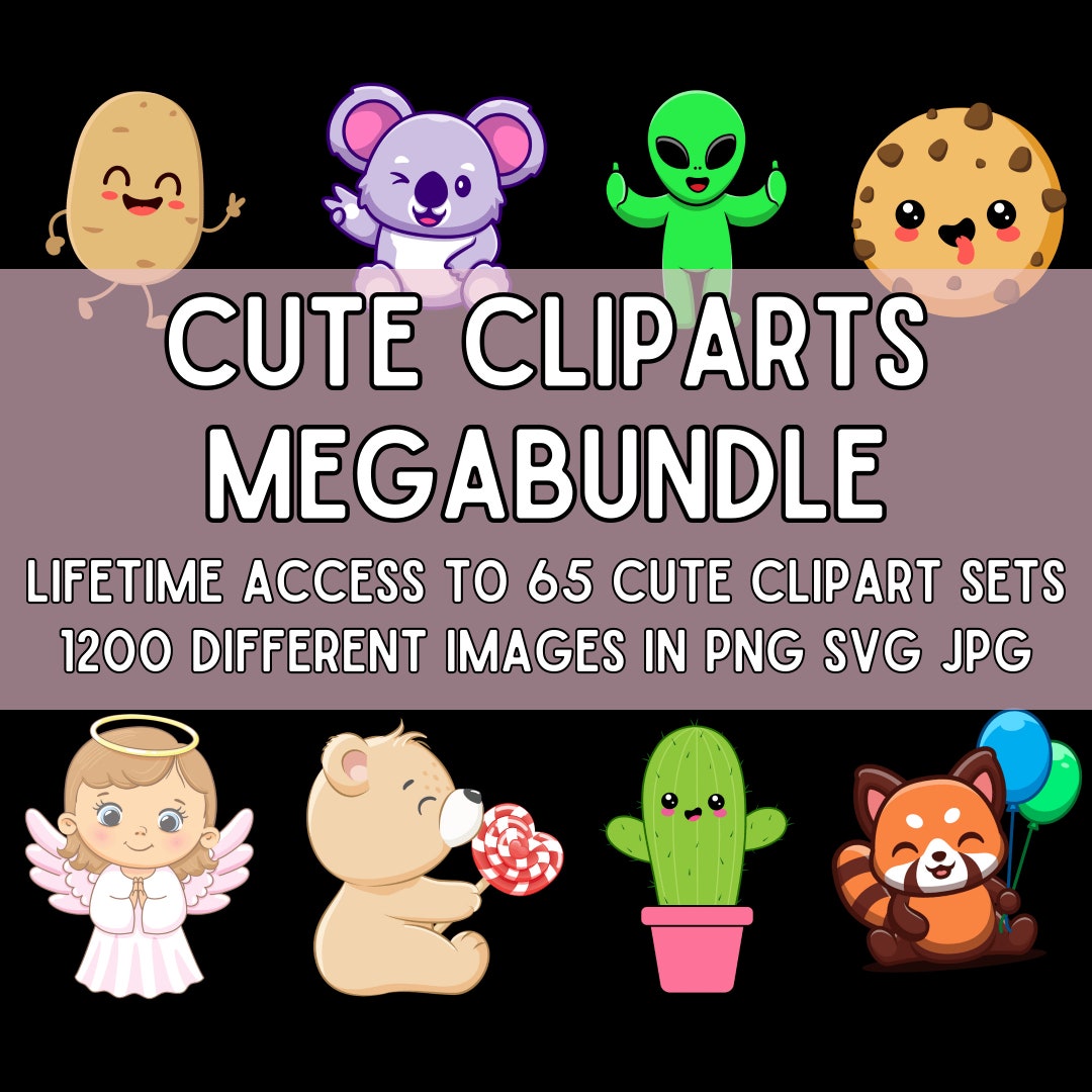 Cute Clipart MEGA BUNDLE - Cute Kawaii Clipart - Cute Animals Png ...