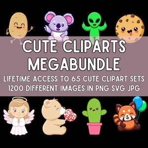 Cute Clipart MEGA BUNDLE - Cute Kawaii Clipart - Cute Animals Png ...