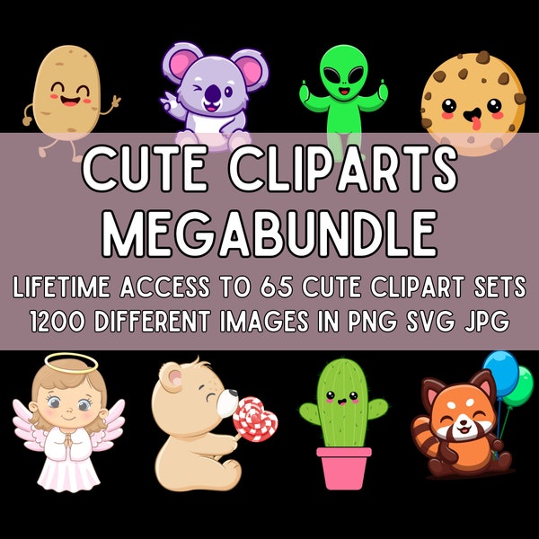 Cute Clipart MEGA BUNDLE Cute Kawaii Clipart Cute Animals Png Cute Food ...