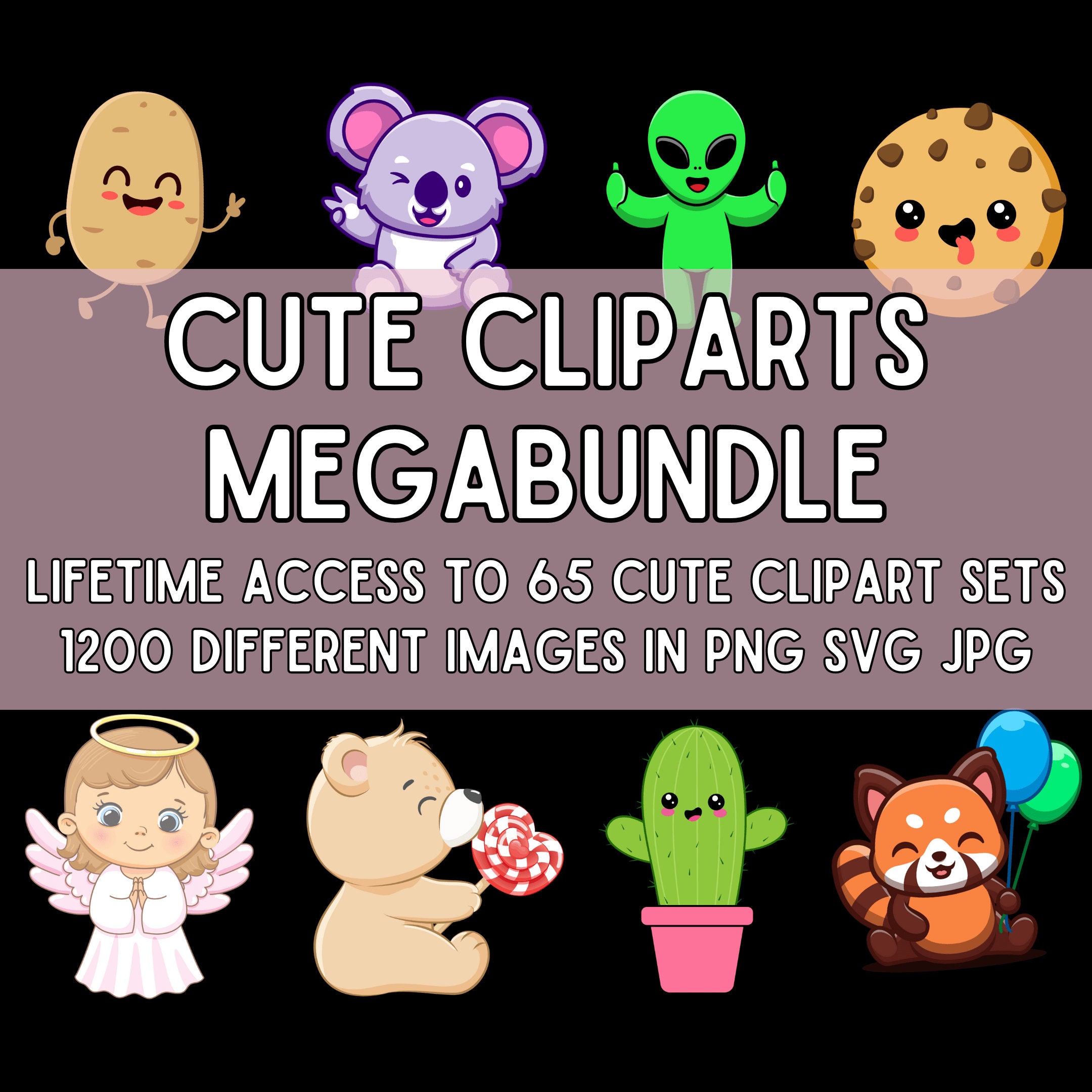 Cute Clipart MEGA BUNDLE Cute Kawaii Clipart Cute Animals Png Cute Food ...