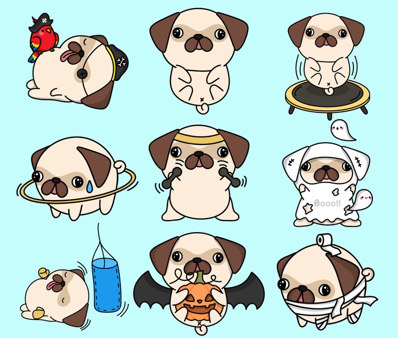 23 Cute Pug Clipart Bundle SVG PNG JPG Kawaii Pug Baby Pug Cute Animal ...