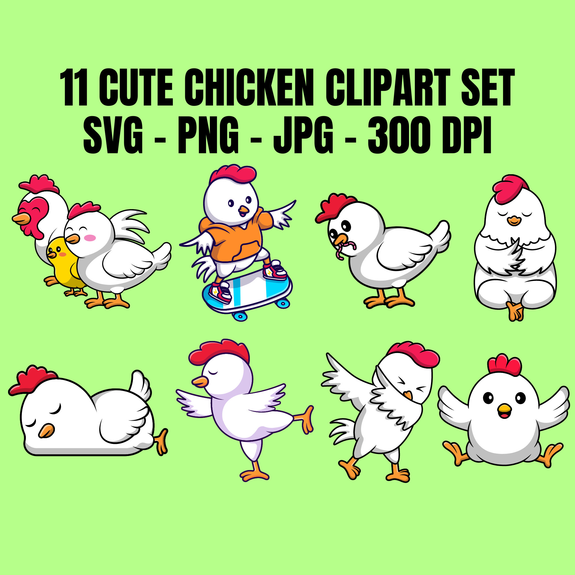 11 Funny Chicken Clipart Bundle SVG PNG JPG Pdf Cartoon Cute - Etsy