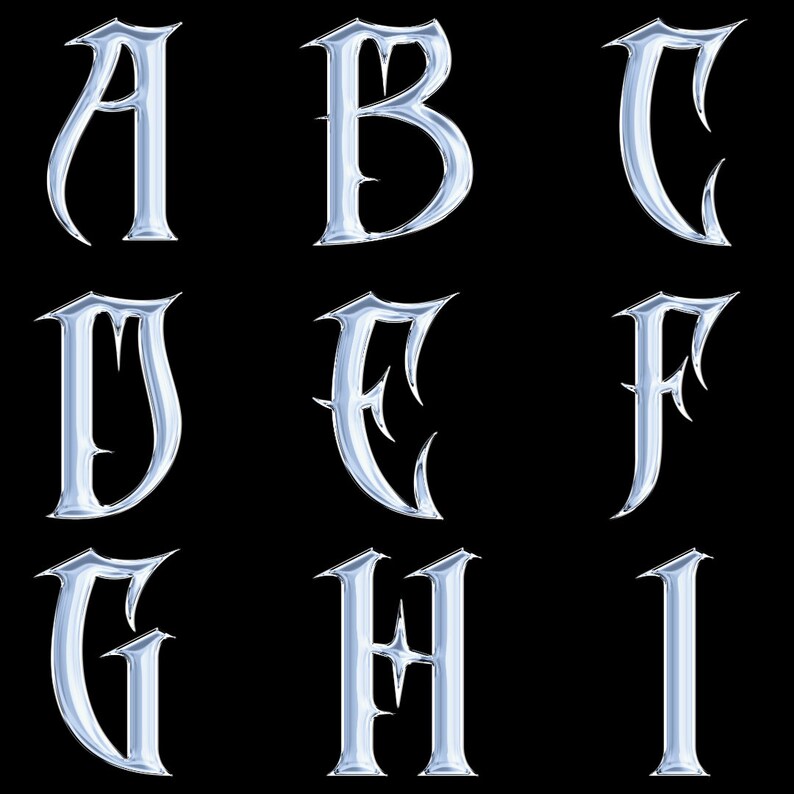 3D Silver Gothic Font SVG PNG, Gothic Alphabet, Gothic Letters, Silver ...