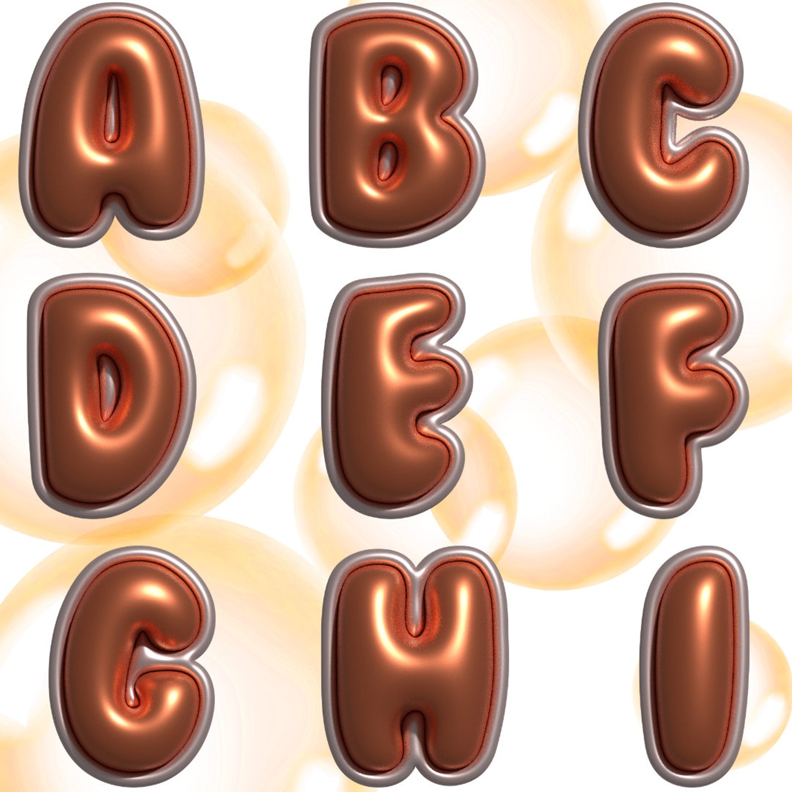 3D Bubble Letters Bronze Font PNG SVG, Chocolate Bubbly Letter, Cute ...