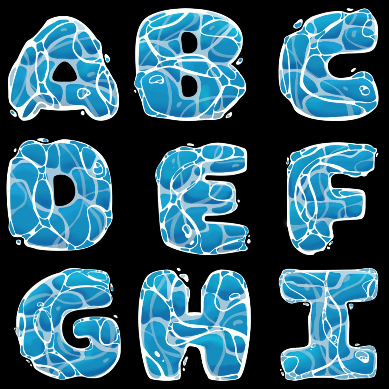 3D Water Letters Font PNG Svg,licuid, 3D Water Letters Bundle for Cricut, Canva and Adobe, Fruit ...