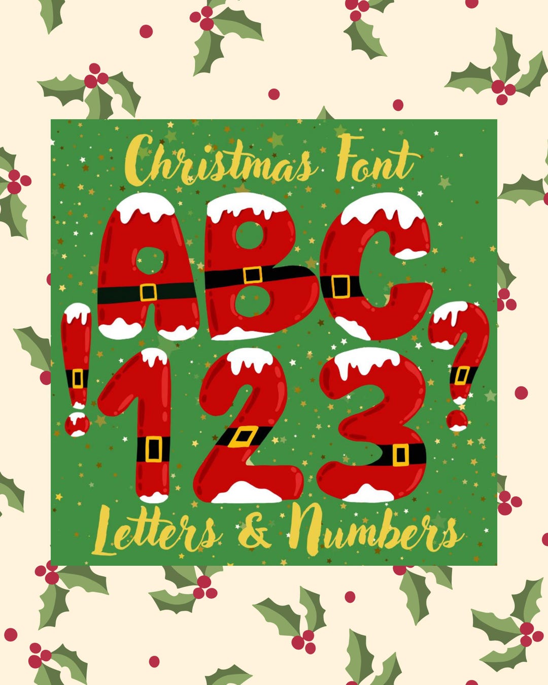 Santa Claus Letters Numbers Punctuation PNG SVG | Christmas Font - Etsy