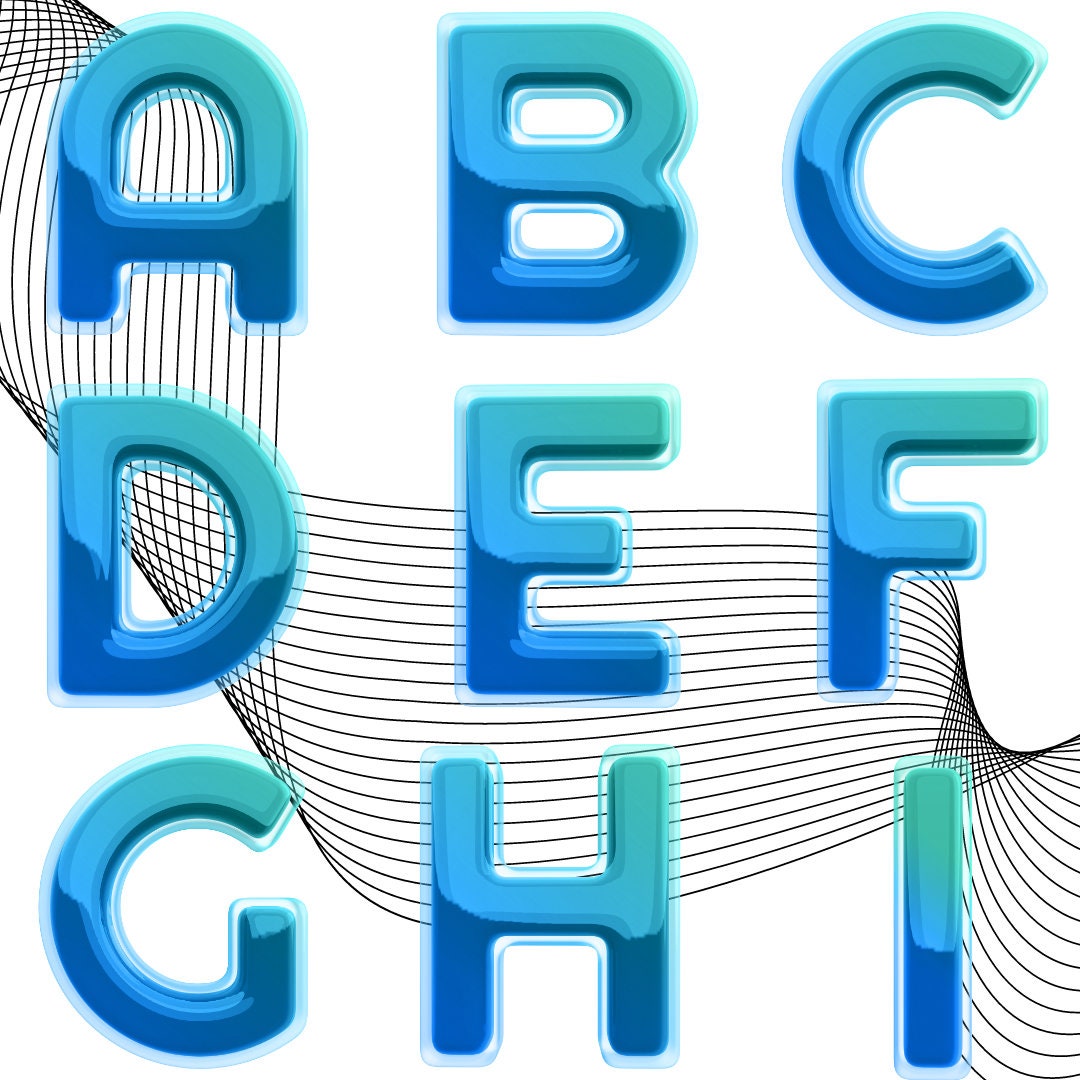3D Blue Green Gradient Letters SVG PNG, Elegant Font, Modern Alphabet ...