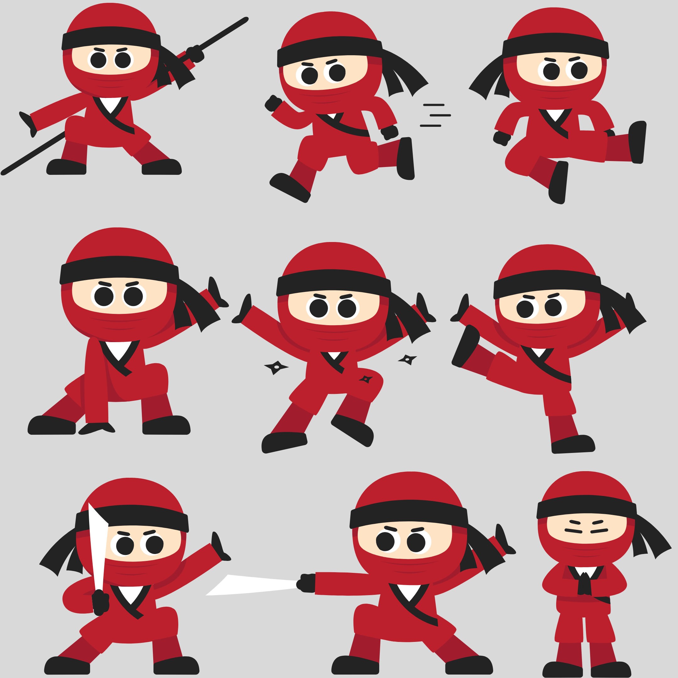 Cute Ninja Clipart 13 PNG SVG Colorful, Samurai, Illustrations, Instant ...