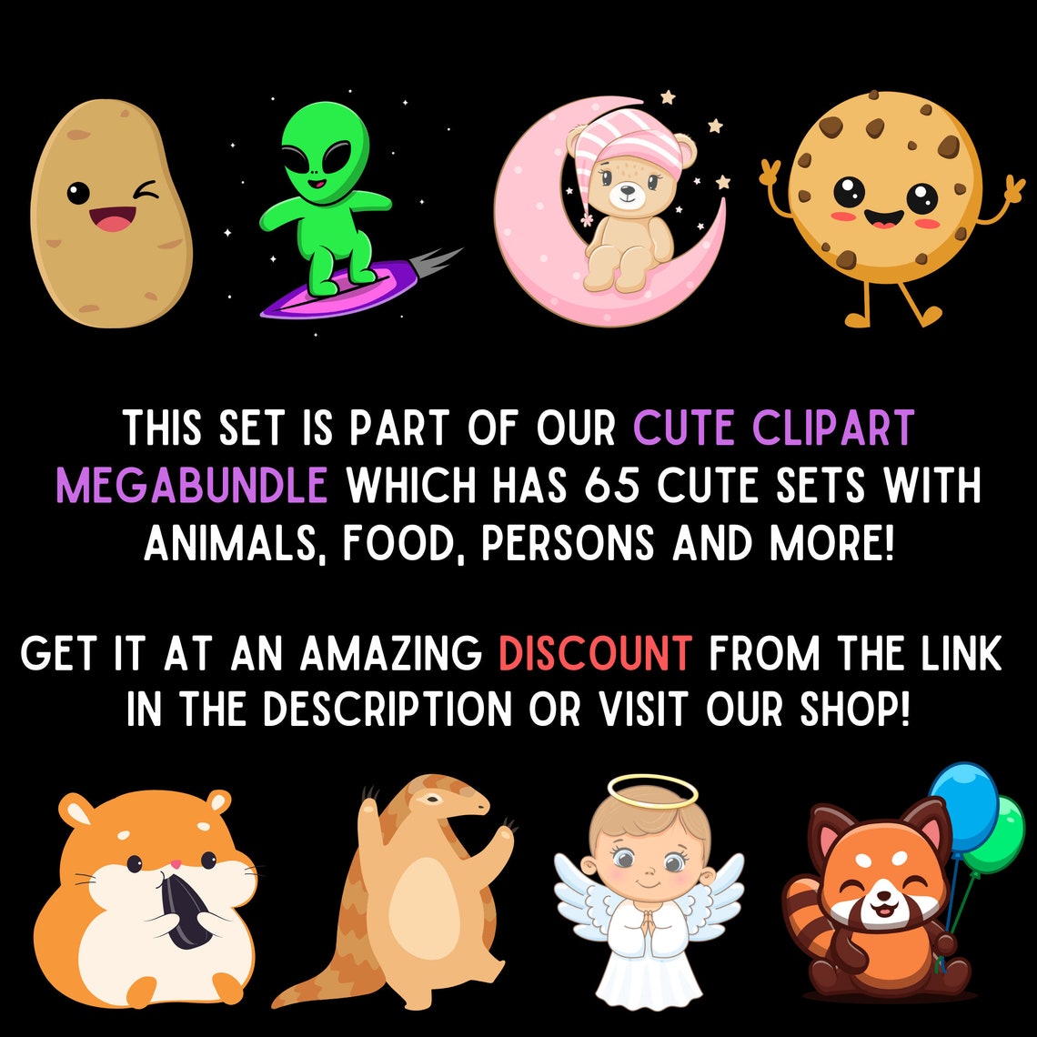 6 Cute Potato Clipart Bundle SVG PNG JPG Kawaii Potato Baby Potato Cute ...