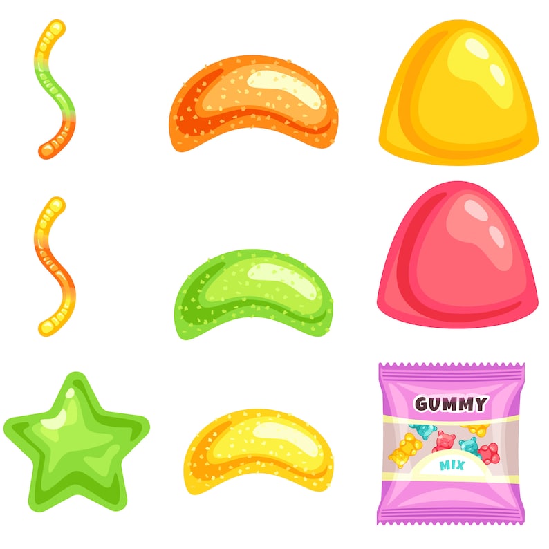 Gummy Candy Clipart Bundle: Sweets Stickers, Digital Design (SVG, PNG ...