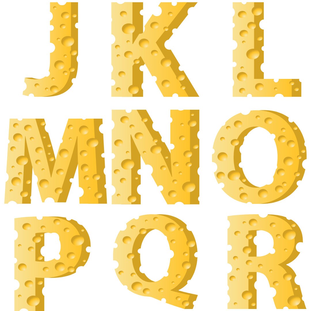 3D Cheese Typography Clipart Letters & Numbers SVG PNG Files, Doodle ...