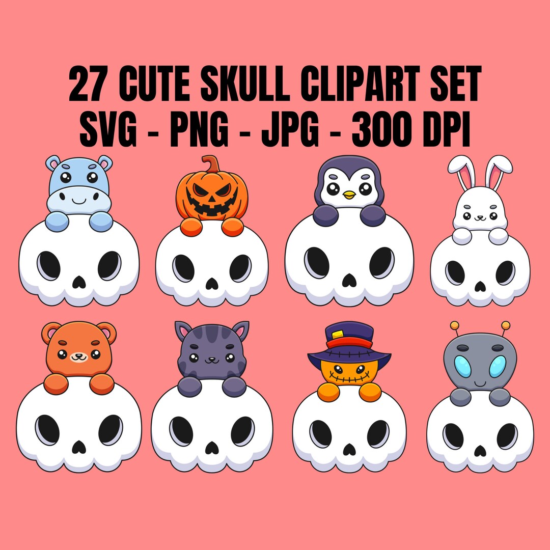 27 Cute Skull Clipart Bundle SVG PNG JPG Pdf Kawaii Skull Baby - Etsy