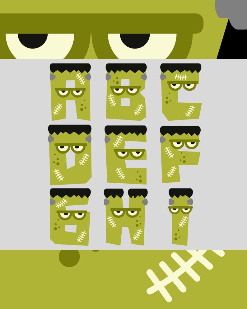 Frankenstein Monster Alphabet Letters: Spooky Halloween Horror Font ...