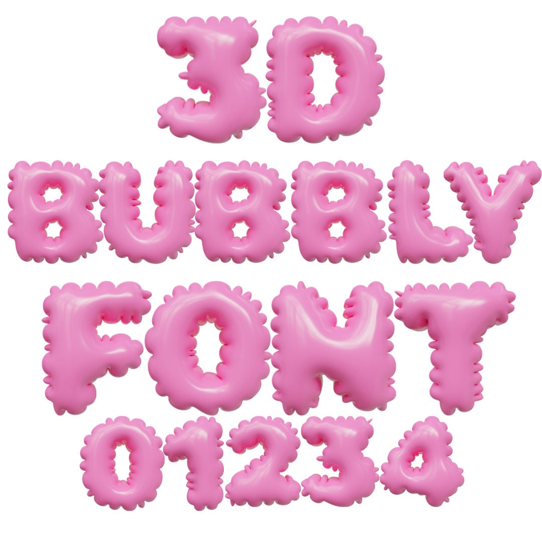 3D Bubble Letters Pink Font PNG SVG, Bubble Gum Pink Letter, Summer ...