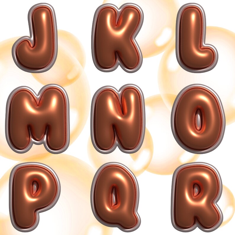 3D Bubble Letters Bronze Font PNG SVG, Chocolate Bubbly Letter, Cute ...