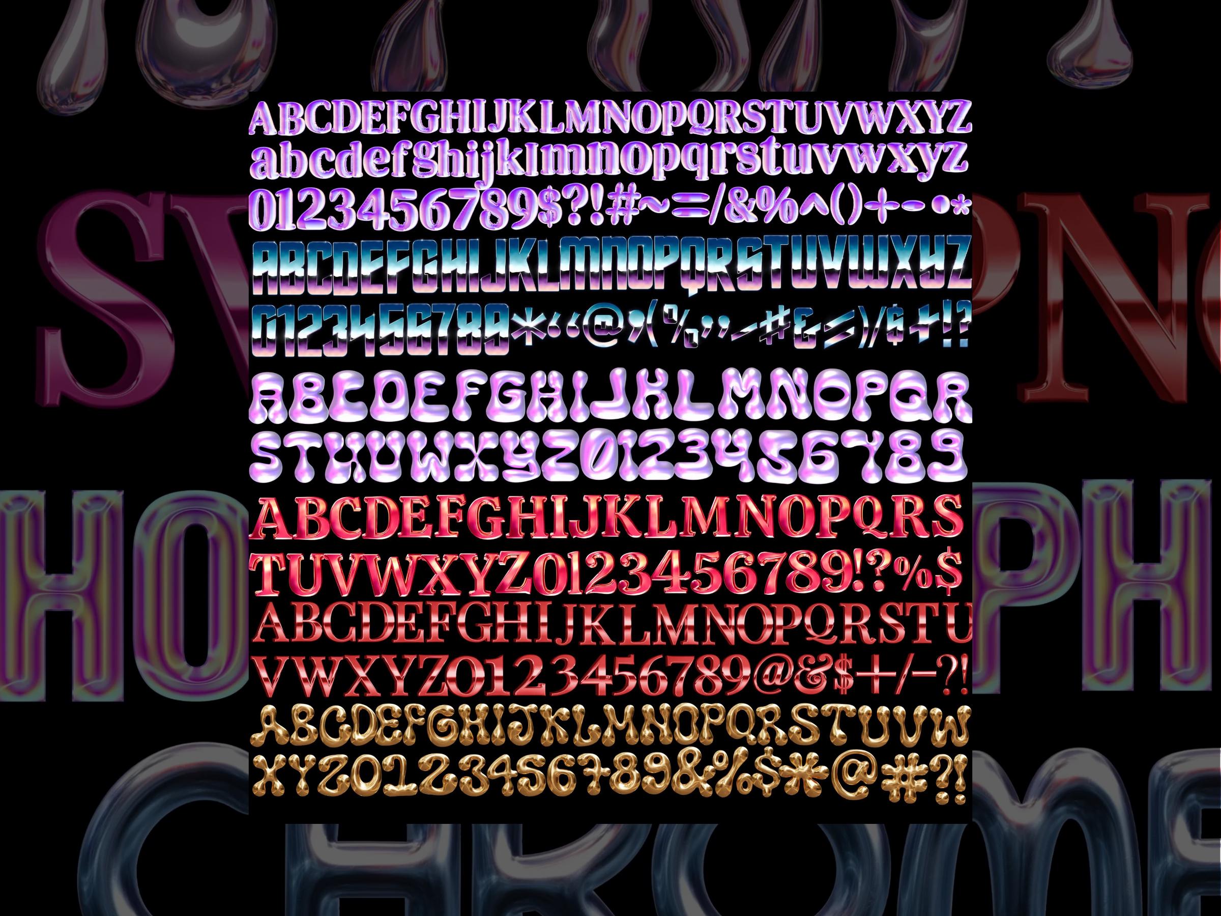 3D Holographic Chrome Font SVG PNG Bundle 40 Sets Chrome Letter ...