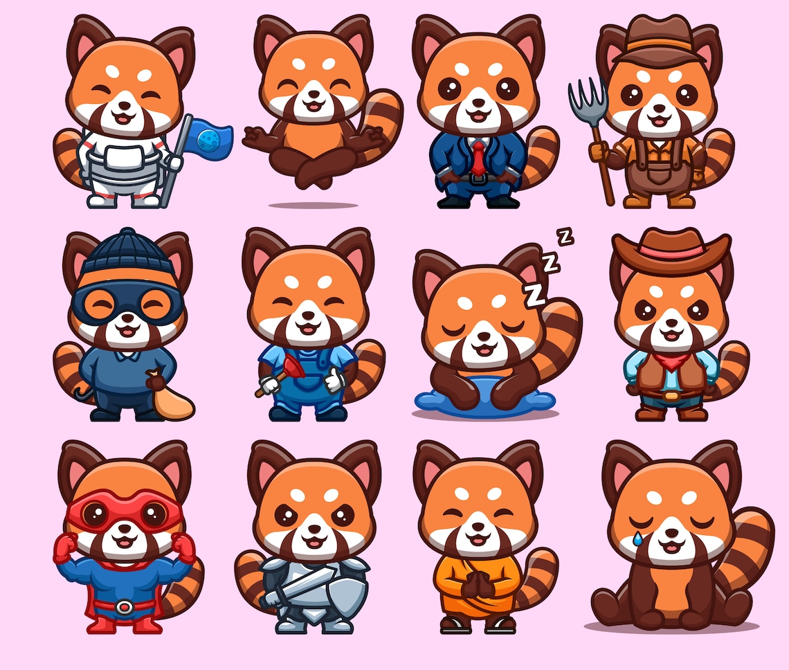 40 Cute Red Panda Clipart Bundle SVG PNG JPG Pdf Icons Kawaii - Etsy