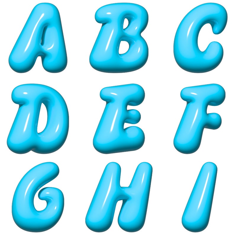 3D Bubble Letters Blue Font PNG SVG, Bubble Gum Blue Letters, Summer ...