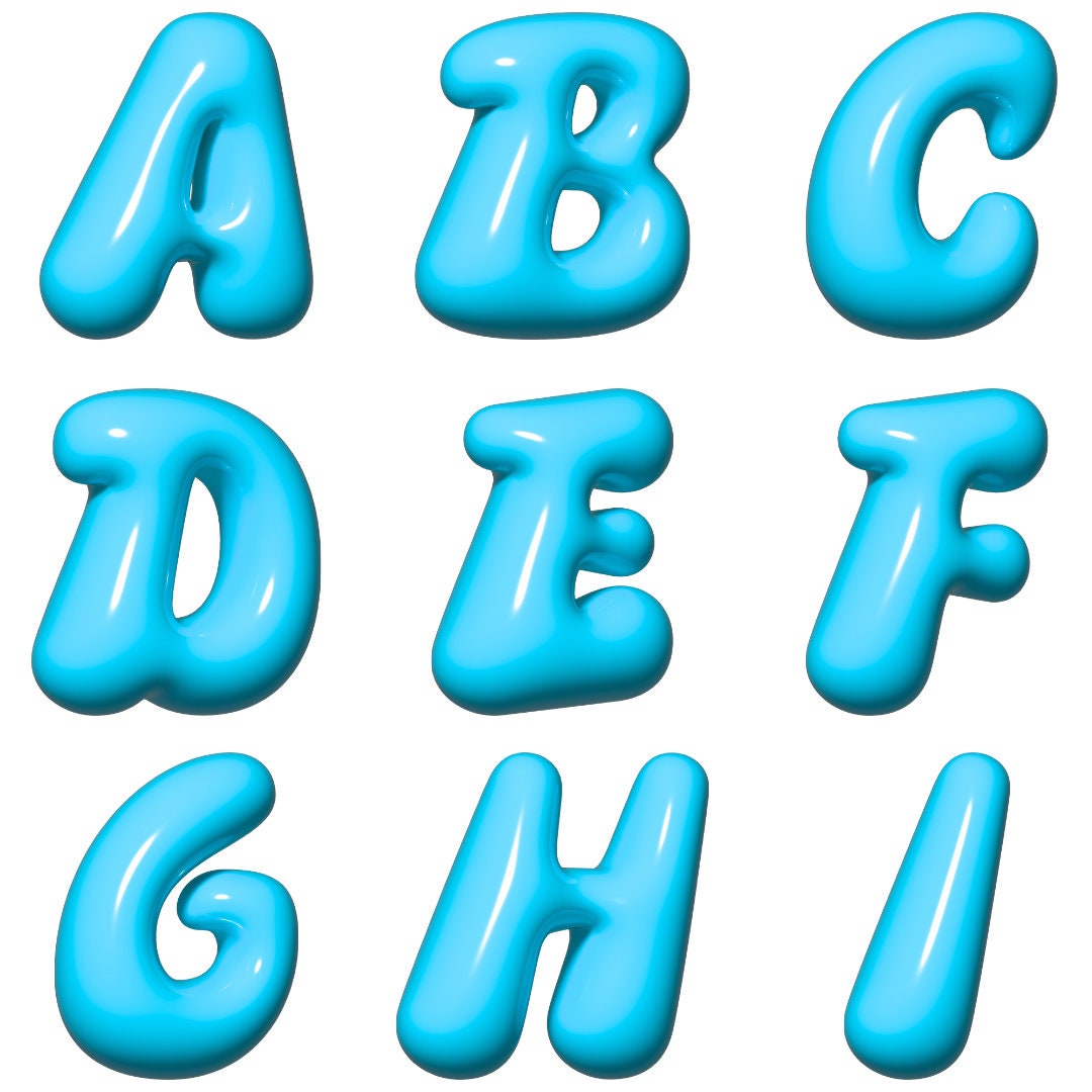 3D Bubble Letters Blue Font PNG SVG, Bubble Gum Blue Letters, Summer ...